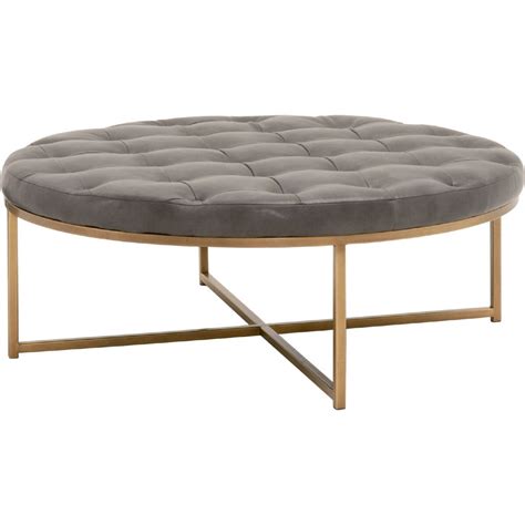 Coffee Table With Round Tufted Fabric Top Gray And Gold Overstock