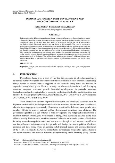 Pdf Indonesias Foreign Debt Development And Macroeconomic Variables