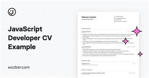 javascript developer cv example