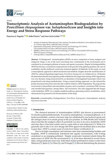 Pdf Transcriptomic Analysis Of Acetaminophen Biodegradation By
