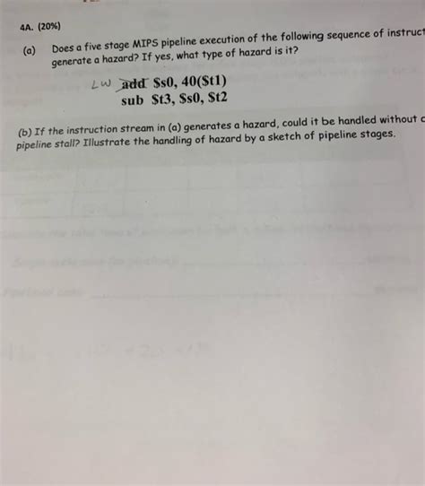 Solved 4a 20 Does A Five Stage Mips Pipeline Execution