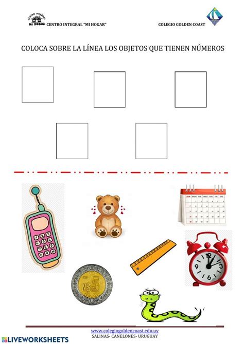 coloca sobre la lÍnea los objetos que tienen nÚmeros worksheet map art