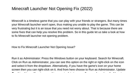 Minecraft Launcher Not Opening Fix 2022ficolpdfpdf Docdroid