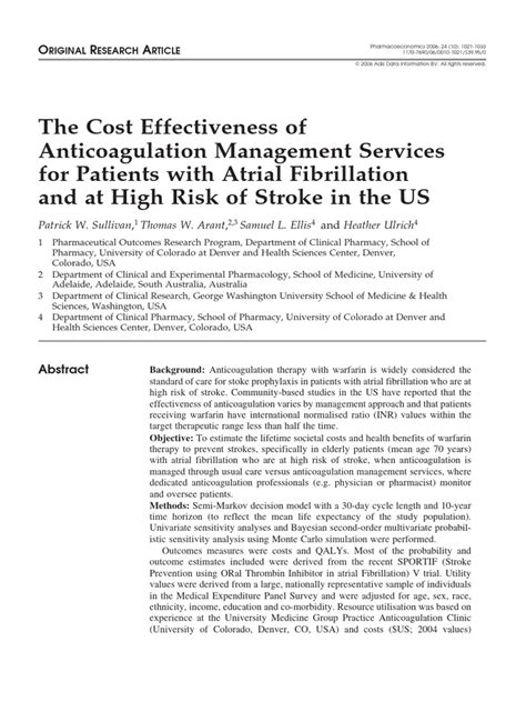 The Cost Effectiveness Of Anticoagulation Management Services For Patients With Atrial