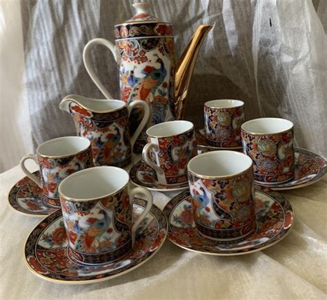 Cups Creamer Peacock 16 Pc Japanese Imari Tea Set Teapot