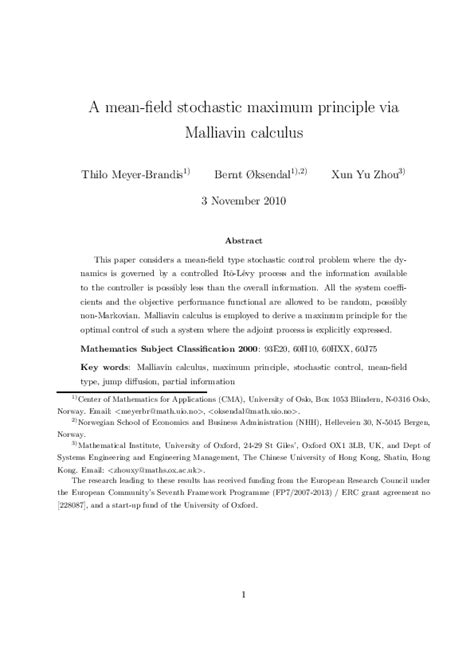 Pdf A Mean Field Stochastic Maximum Principle Via Malliavin Calculus