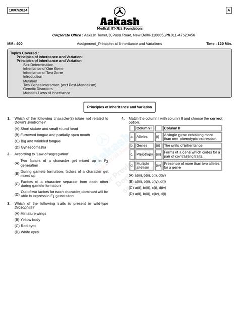 Assignment Principles Of Inheritance And Variations 1720094484369 Pdf Dominance Genetics