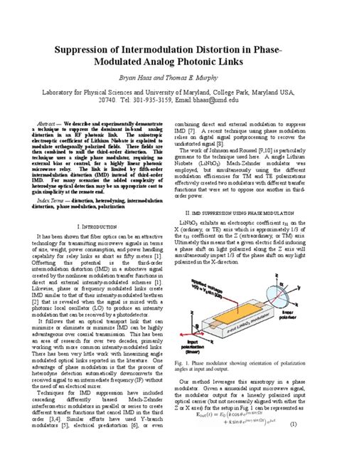 Suppression Of Intermodulation Distortion In Phase Modulated Analog