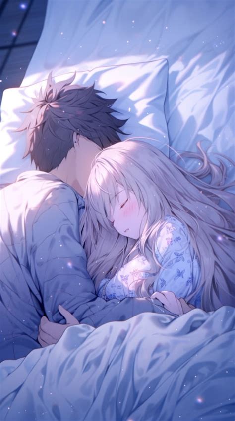 Cute Romantic Anime Couple Sleeping Together On Bed Room Aesthetic 61