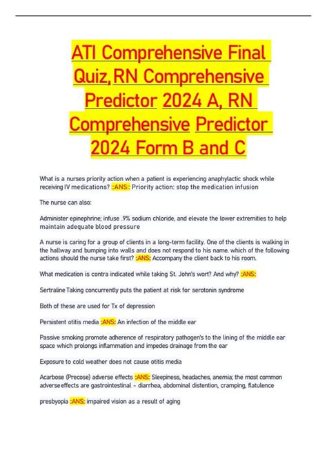 Ati Comprehensive Final Quiz Rn Comprehensive Predictor 2024 A Rn