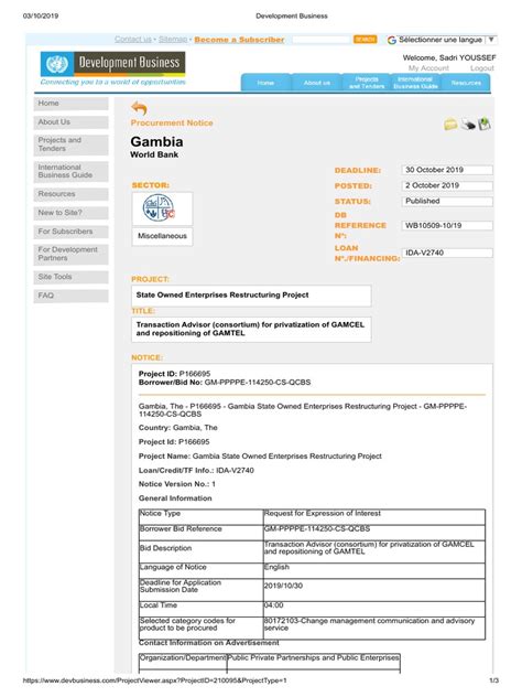 Eoi Gambia Transaction Advisor Consortium For Privatization Of Gamcel And Repositioning Of