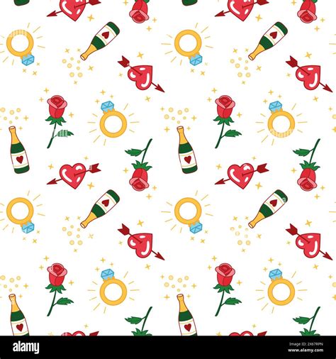 Engagement Wedding Seamless Pattern Courtship Design Vector Elements