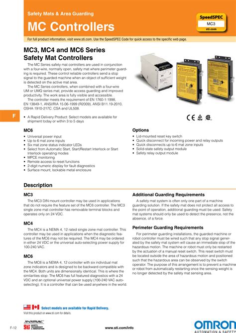 Mc3 Mc4 Mc6 Safety Mat Controllers Datasheet Mc En 201408 F49i E 01