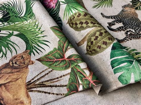 Safari Zoo African Animal Digital Print Fabric Tropical Jungle Palm