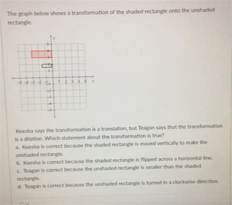 Solved The Graph Below Shows A Transformation Of The Shaded Rectangle