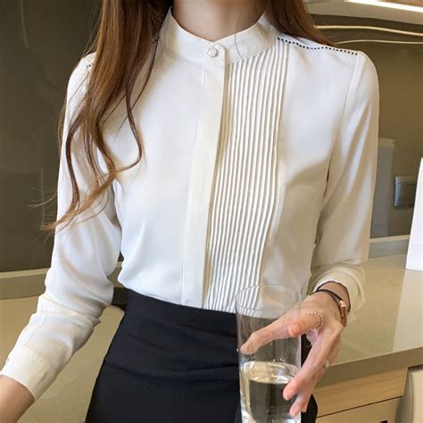 Thời Trang Hàn Quốc Quần Áo Nữ Áo Sơ Mi Hố Sọc Tay Dài Đứng Top Đáy Áo