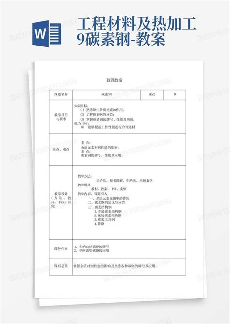 工程材料及热加工9碳素钢 教案word模板下载编号lxprzbdr熊猫办公