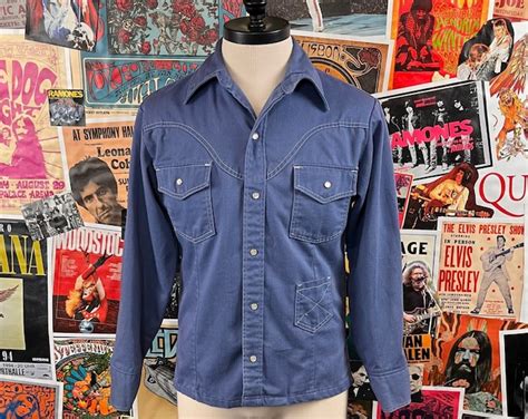 Vintage Mens 70s Blue Sears Jeans Joint Denim Pearl Snap Button Up