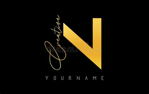 Creative Golden N Logo With Cuts And Handwritten Text Concept Design