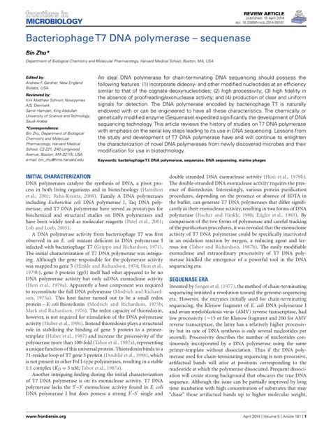 Pdf Bacteriophage T7 Dna Polymerase — Sequenase