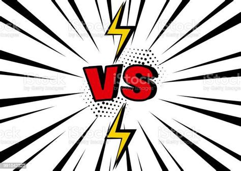 대 태양 열으로 흑인과 백인 팝 아트 배경 번개와 Vs 단어 벡터 일러스트입니다 Championship에 대한 스톡 벡터 아트