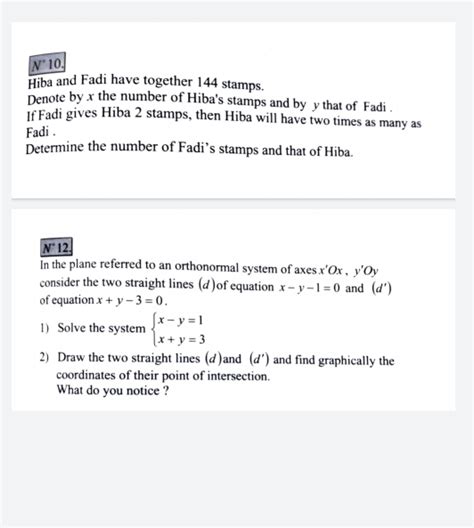 Solved N°1 N°10 Hiba And Fadi Have Together 144 Stamps Denote By X