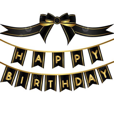 Happy Birthday Banner Bunting With Black And Gold Color Clipart