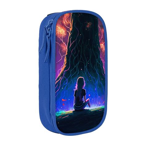 Large Storage Pencil Case Purple Forest Landscape Pattern With Zipper
