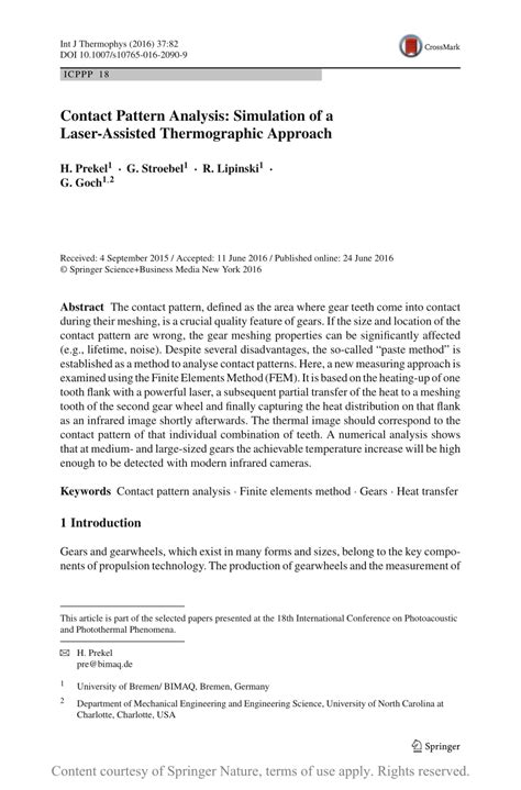 Contact Pattern Analysis Simulation Of A Laser Assisted Thermographic Approach Request Pdf