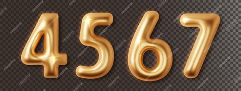 황금 크롬 숫자 세트 3d 현실적인 금속 황금 광택 글꼴 번호 4 5 6 7 배너 표지 생일 또는 기념일 파티 초대장 디자인