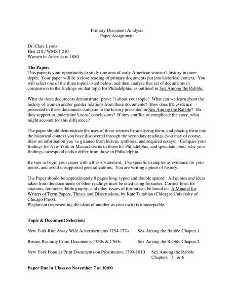 Primary Document Analysis Paper Assignment Hist 210 Docsity