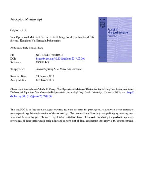 Pdf New Operational Matrix Of Derivative For Solving Non Linear