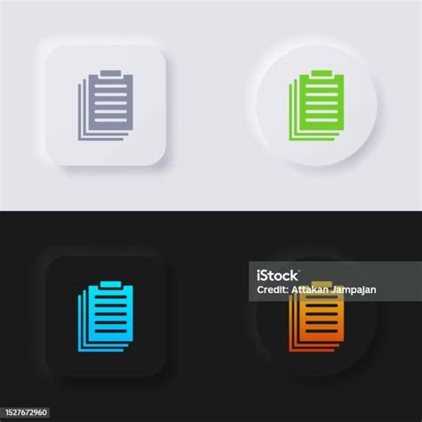 클립 보드 아이콘 세트 웹 디자인을위한 여러 가지 빛깔의 Neumorphism 버튼 소프트 Ui 디자인 응용 프로그램 Ui 등