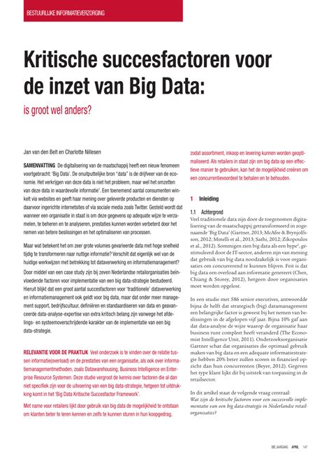 Pdf Kritische Succesfactoren Voor De Inzet Van Big Data Is Groot Wel