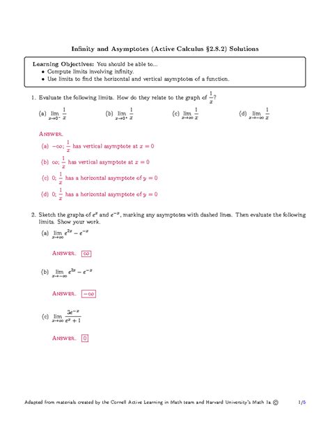 Infinity And Asymptotes Solutions Worksheet Math 1110 Infinity And