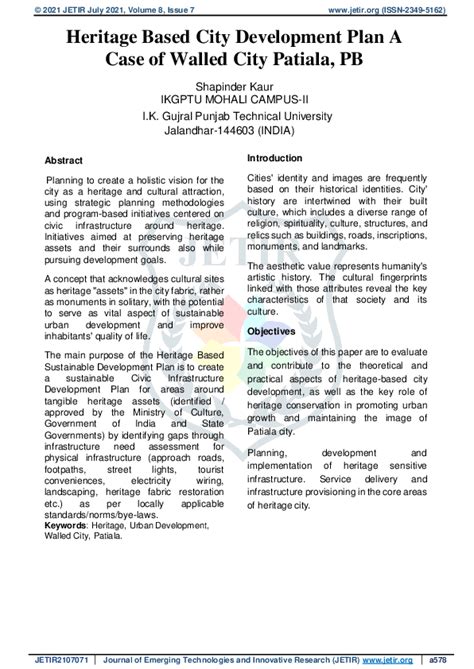 Pdf Heritage Based City Devlopment Plan