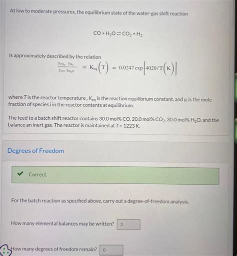 Solved At Low To Moderate Pressures The Equilibrium State