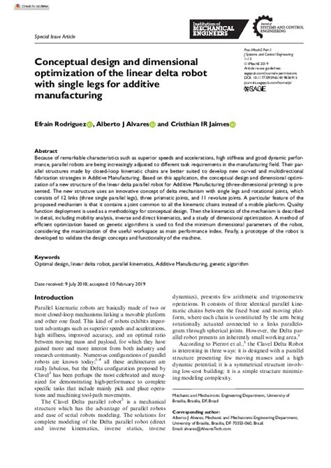 Pdf Conceptual Design And Dimensional Optimization Of The Linear Delta Robot With Single Legs