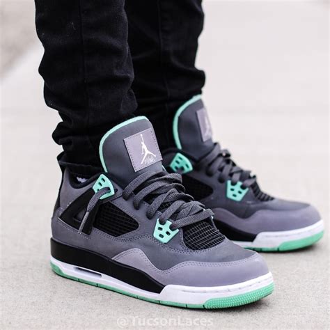 Jordan 4 Green Glow On Feet