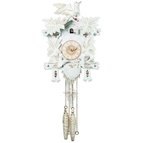 One Day Cuckoo Clock With Carved Maple Leaves And Moving Birds White