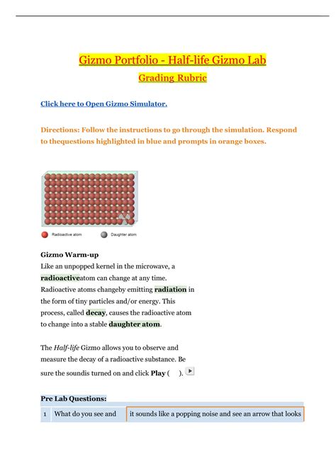 Gizmo Portfolio Half Life Lab Portfolio Half Life Gizmo Lab Updated Physics Stuvia US