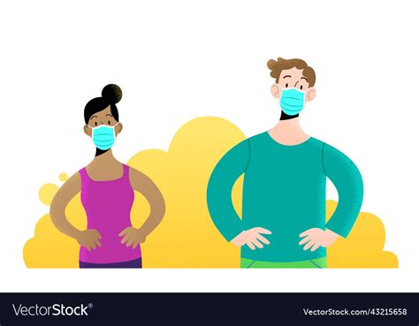 Young Man And Woman Wearing Surgical Masks Vector Image