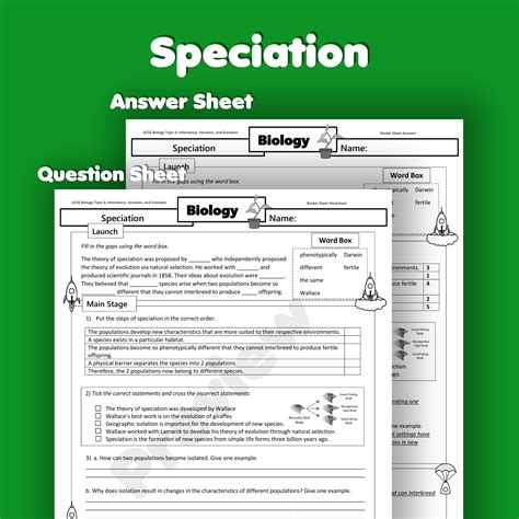 Speciation Home Learning Worksheet Gcse Uk