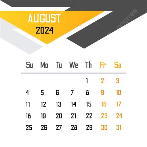 2024년 8월 달력 벡터 2024년 8월 2024년 8월 달력 달력 2024 PNG 일러스트 및 벡터 에 대한 무료