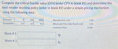 Solved Compute The Critical Fractile Value Cfv Enter Cfv