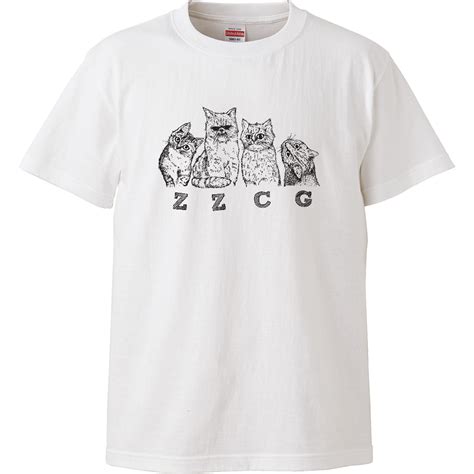 ニャンコ4人組tシャツ（ホワイト）（zigzig Cider Graphicのハイクオリティーtシャツ）オリジナルtシャツのup T