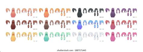 Anime Manga Hairstyles Isolated Hair Set Stock Vector Royalty Free