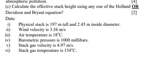 Solved Atmospheric Pollution C Calculate The Chegg