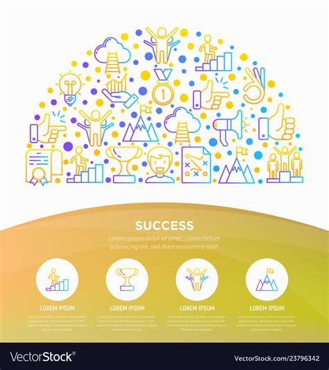Success Concept In Half Circle Thin Line Icons Vector Image