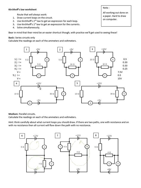 Kirchhoffs Law Worksheet Pdf Electrical Network Series And Parallel Circuits
